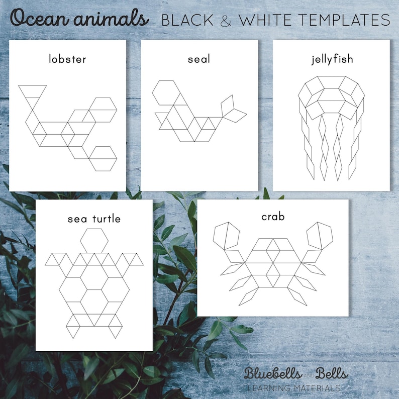 Ocean Animals Pattern Blocks Templates. Preschool and Kindergarten ...