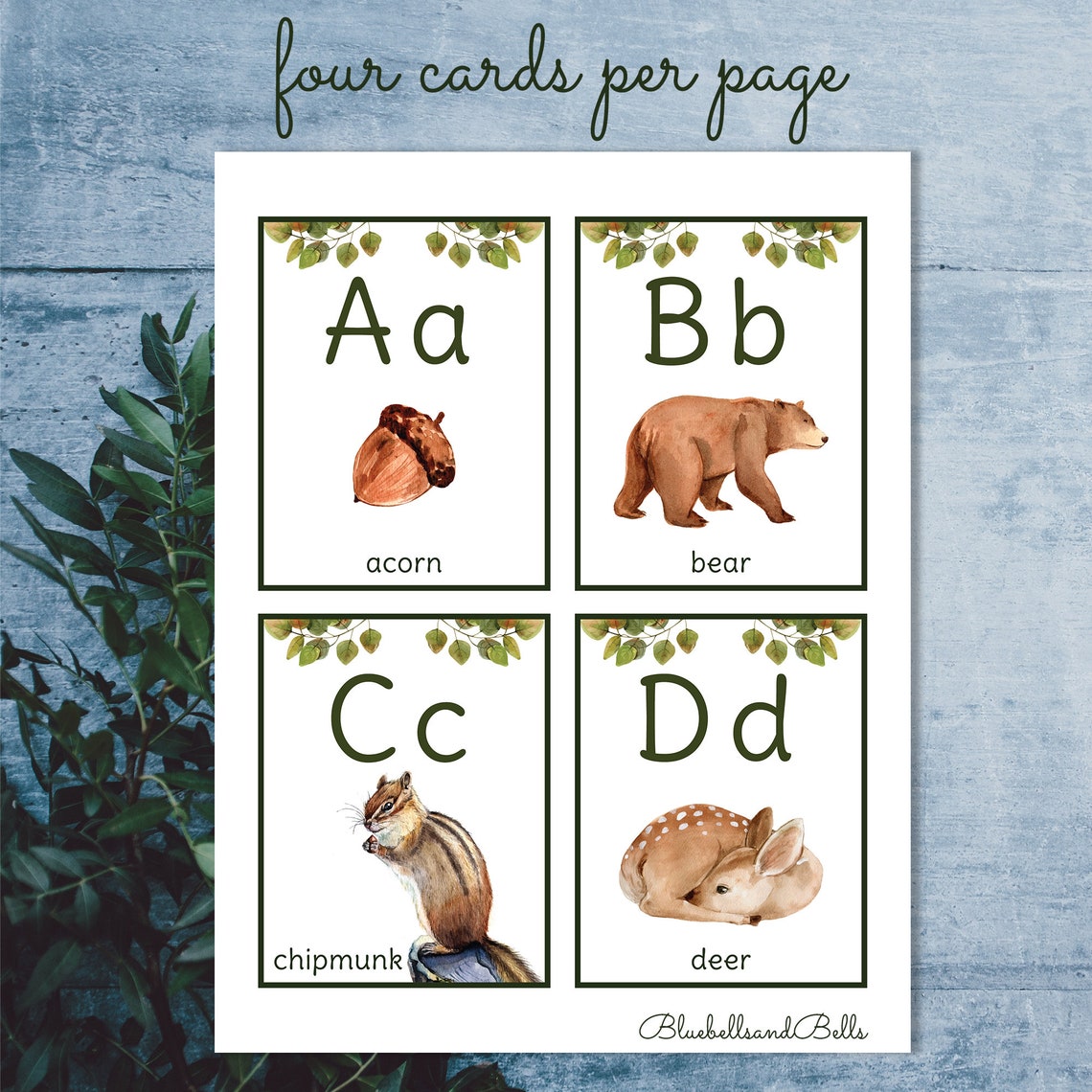 Woodland Alphabet Flashcards. Watercolor Letter Cards. Kids - Etsy