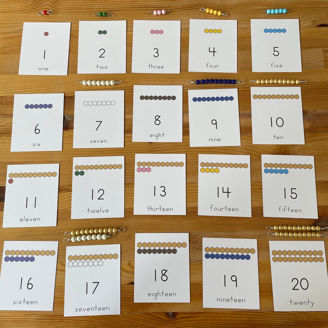 Montessori Beads Number Flash Cards. Math Preschool Printable Counting ...