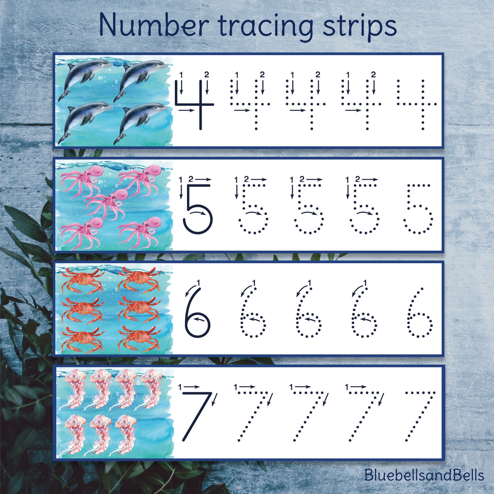 Ocean Number Tracing Printable. Preschool and Kindergarten - Etsy UK