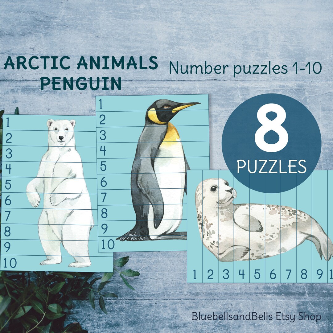 Arctic Animals Preschool Printable Puzzles 1-10. Penguin Number ...