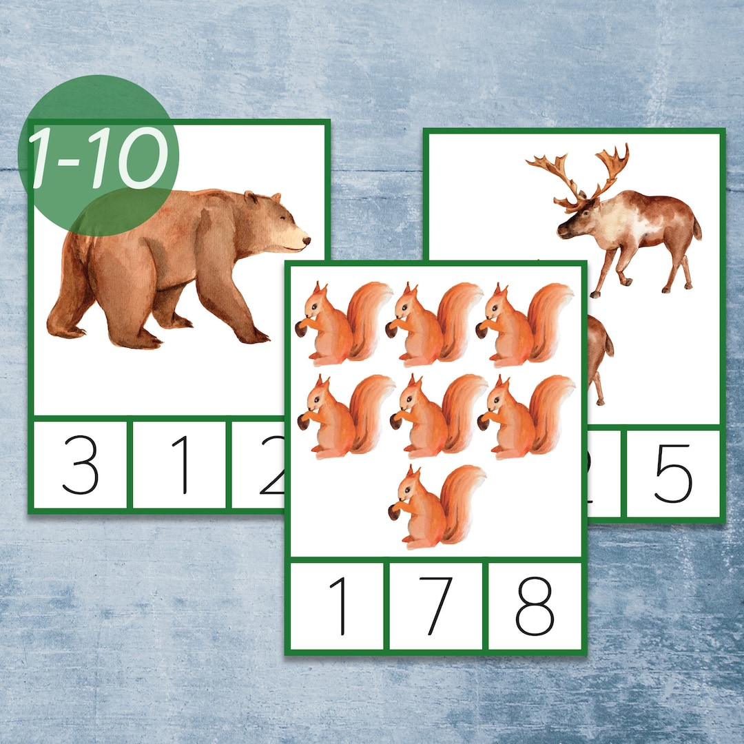 Woodland Animals Count and Clip Cards 1-10. Montessori Printable. - Etsy