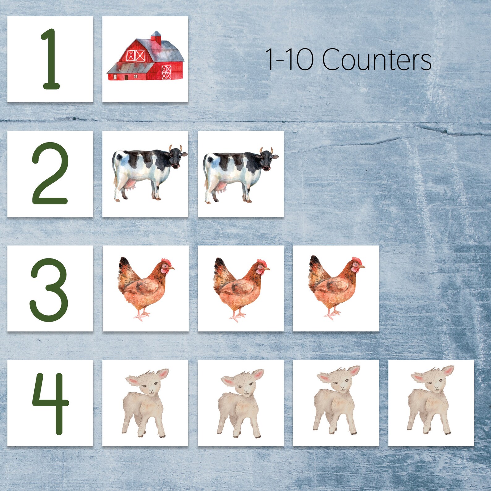 Number Chart 1-10 Printable. Farm Animal Montessori Math - Etsy
