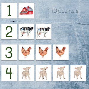 Number Chart 1-10 Printable. Farm Animal Montessori Math Counters ...