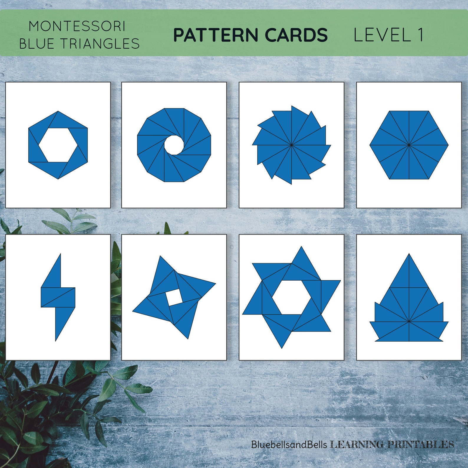 Montessori Blue Constructive Triangles Pattern Cards. Geometry ...