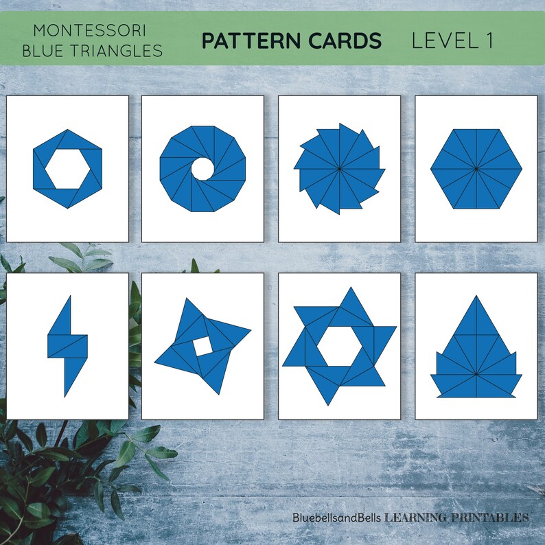 Montessori Blue Constructive Triangles Pattern Cards. Geometry ...
