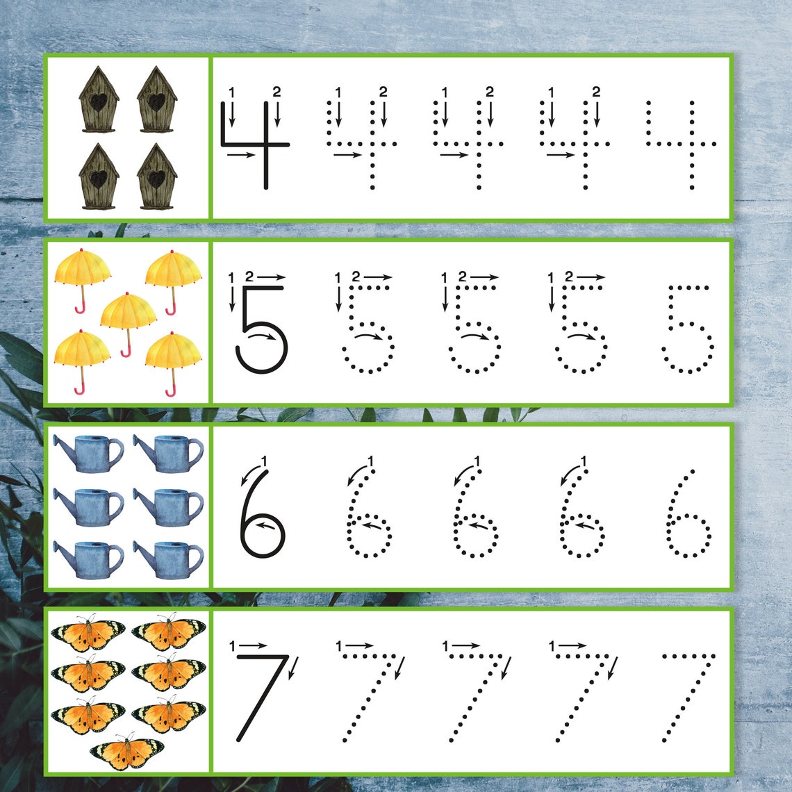 Spring Printable Number Tracing Strips. Spring Preschool and | Etsy