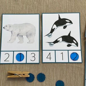 Arctic Animals Count and Clip Cards 1-10. Winter Preschool Math ...