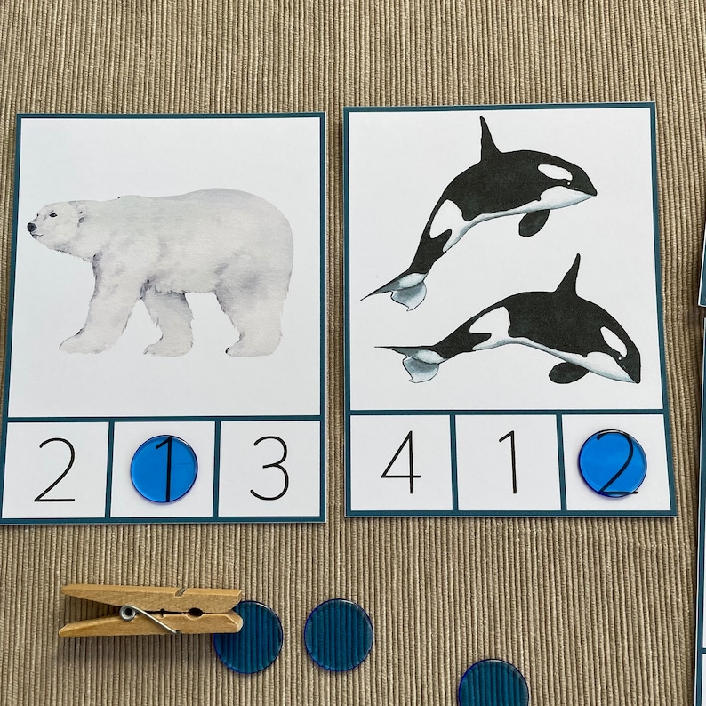 Arctic Animals Count and Clip Cards 1-10. Winter Preschool - Etsy