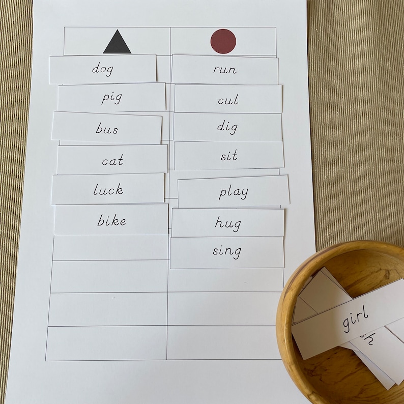 Montessori Parts of Speech Noun and Verb Sorting Activity. - Etsy Canada