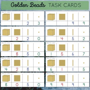 Montessori Golden Beads Printable Number Cards, Task Cards, Control ...