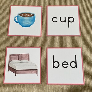 Montessori Printable CVC Word and Picture Matching Activity. Pink ...
