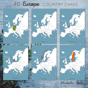 Montessori Europe Maps Country Cards. Continent Study Printable. - Etsy