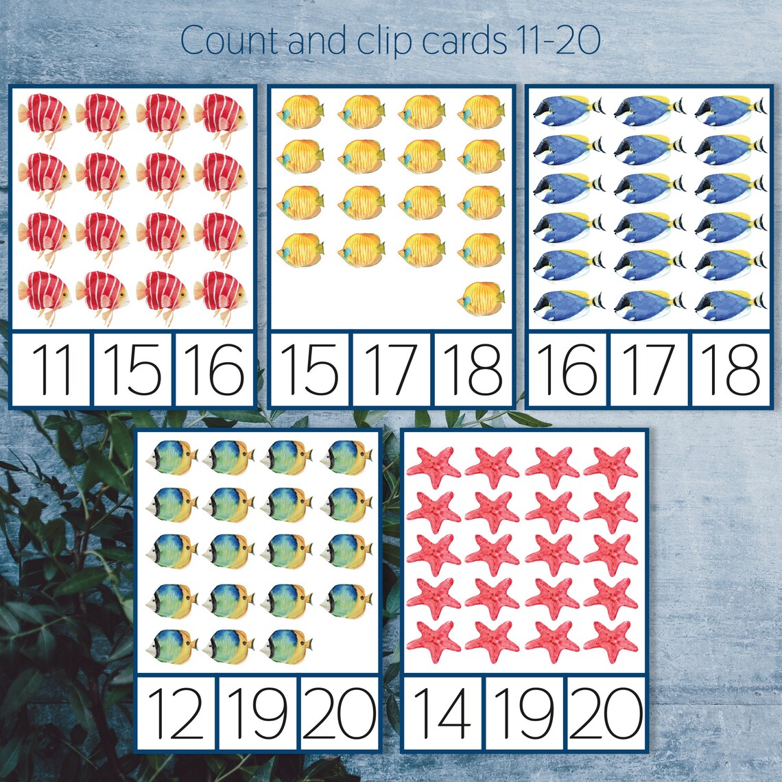 Ocean Count and Clip Cards 11-20. Preschool Math Printable. - Etsy