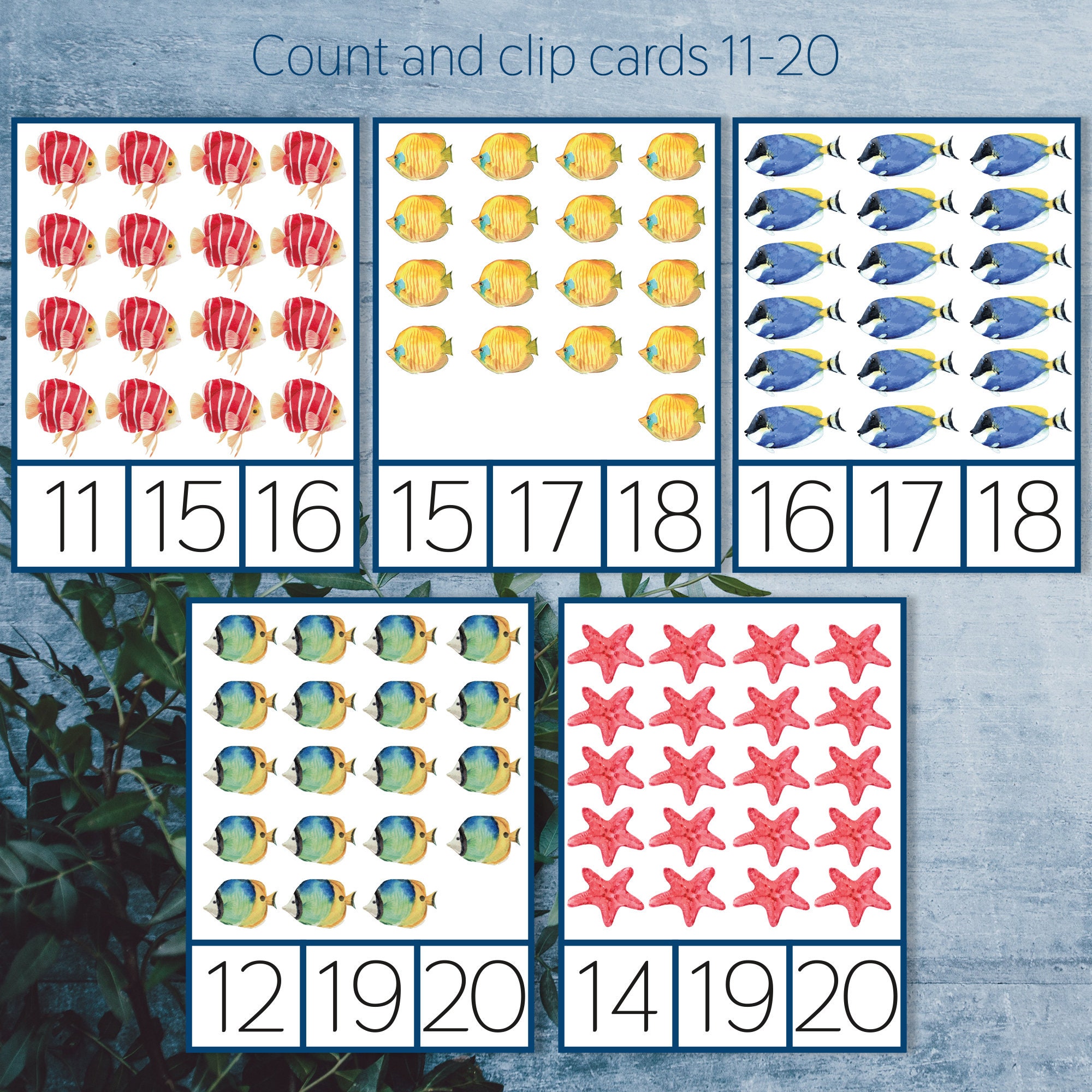 Ocean Count and Clip Cards 11-20. Preschool Math Printable. - Etsy