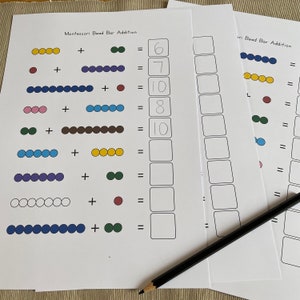 Montessori Bead Bars Addition to 10 Worksheets. Montessori Kindergarten ...