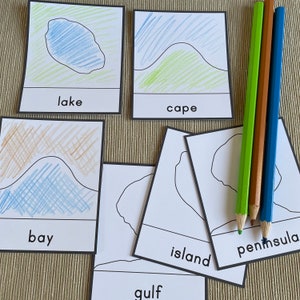 Land and Water Forms 3 Part Cards. Montessori Geography Printable. - Etsy