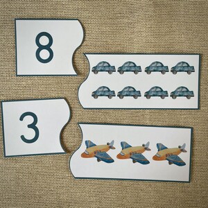Vehicle Number Matching Printable Puzzle. Transport Counting Activity ...