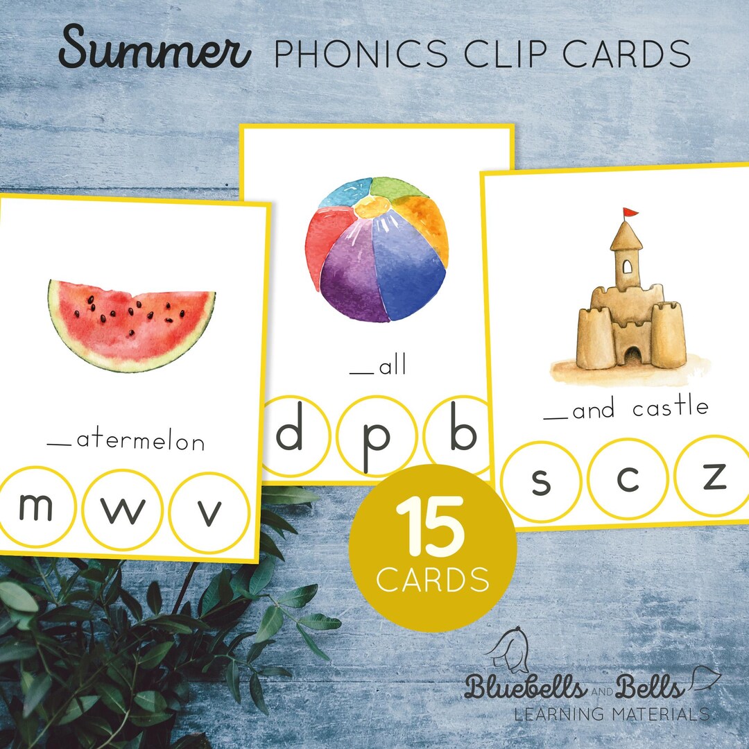 Summer Phonics Clip Cards. Montessori Preschool Printable. - Etsy