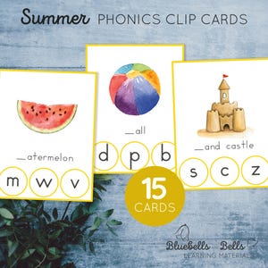Summer Phonics Clip Cards. Montessori Preschool Printable. - Etsy