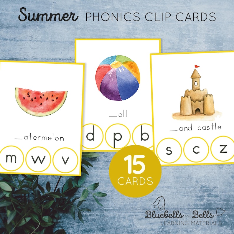 Summer Phonics Clip Cards. Montessori Preschool Printable. - Etsy