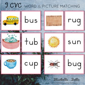 Montessori Printable CVC Word and Picture Matching Activity. Pink ...