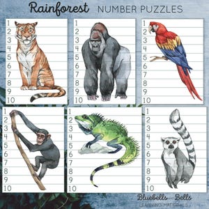 Rainforest Animals Puzzle Number Sequence 1-10. Preschool Math ...