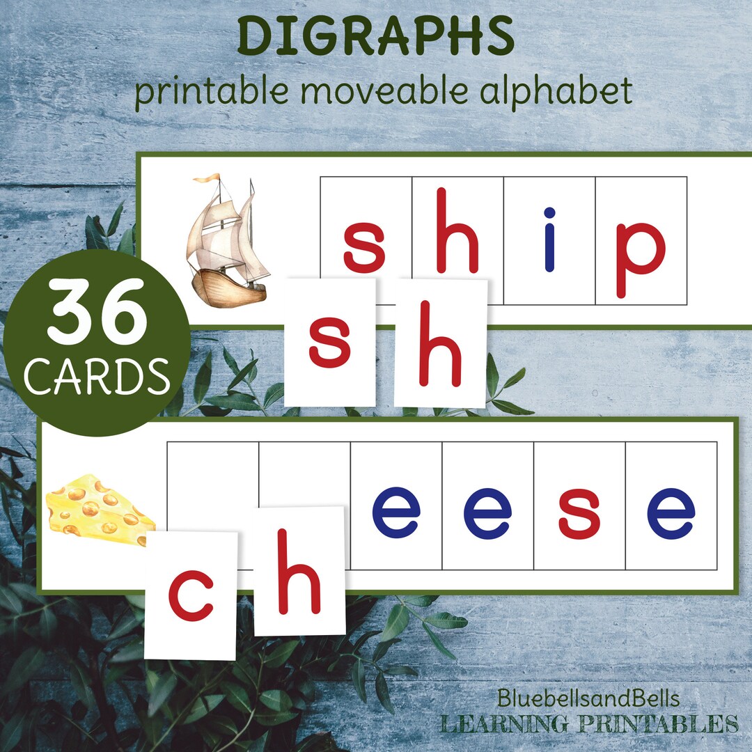 Montessori Moveable Alphabet Digraph Cards. Phonics Printable Activity ...