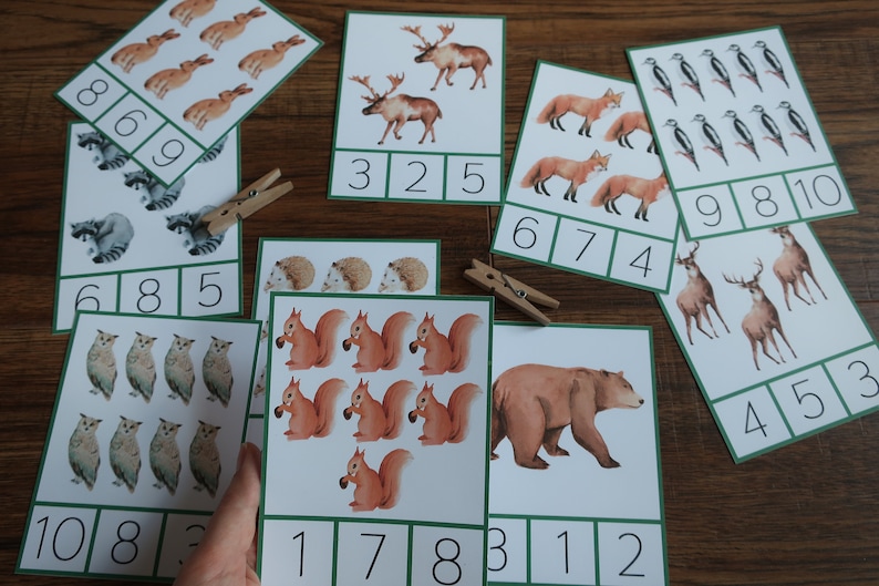 Woodland Animals Count and Clip Cards 1-10. Montessori Printable. - Etsy