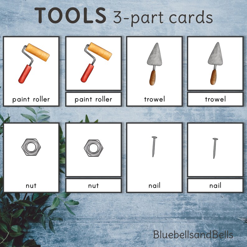 Tools Montessori Printable Three Part Cards. Preschool and | Etsy