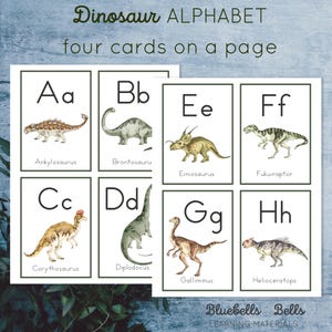 Dinosaur Alphabet Flashcards. Watercolor Letter Cards. Kids Printable ...