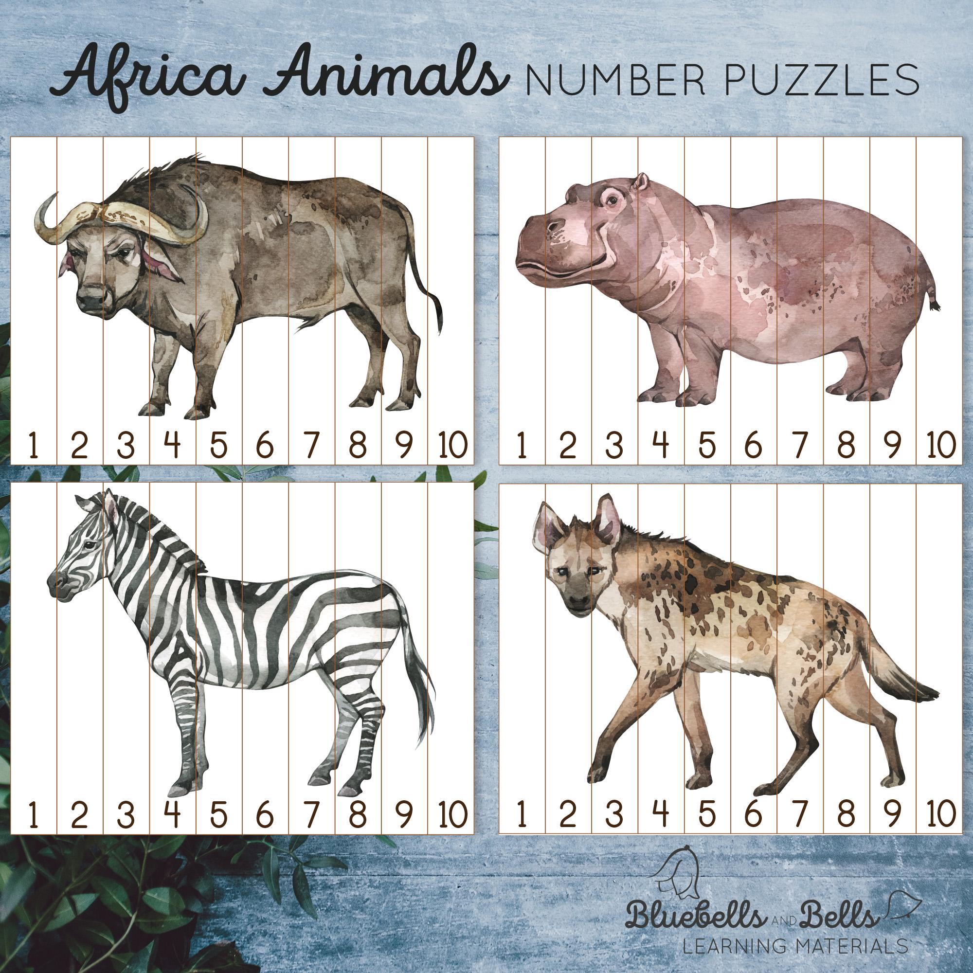 Africa Animal Number Sequence 1-10 Puzzles. Preschool Montessori ...