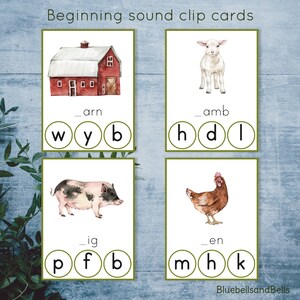 Farm Phonics Clip Cards. Montessori Printable Beginning Sound Activity ...