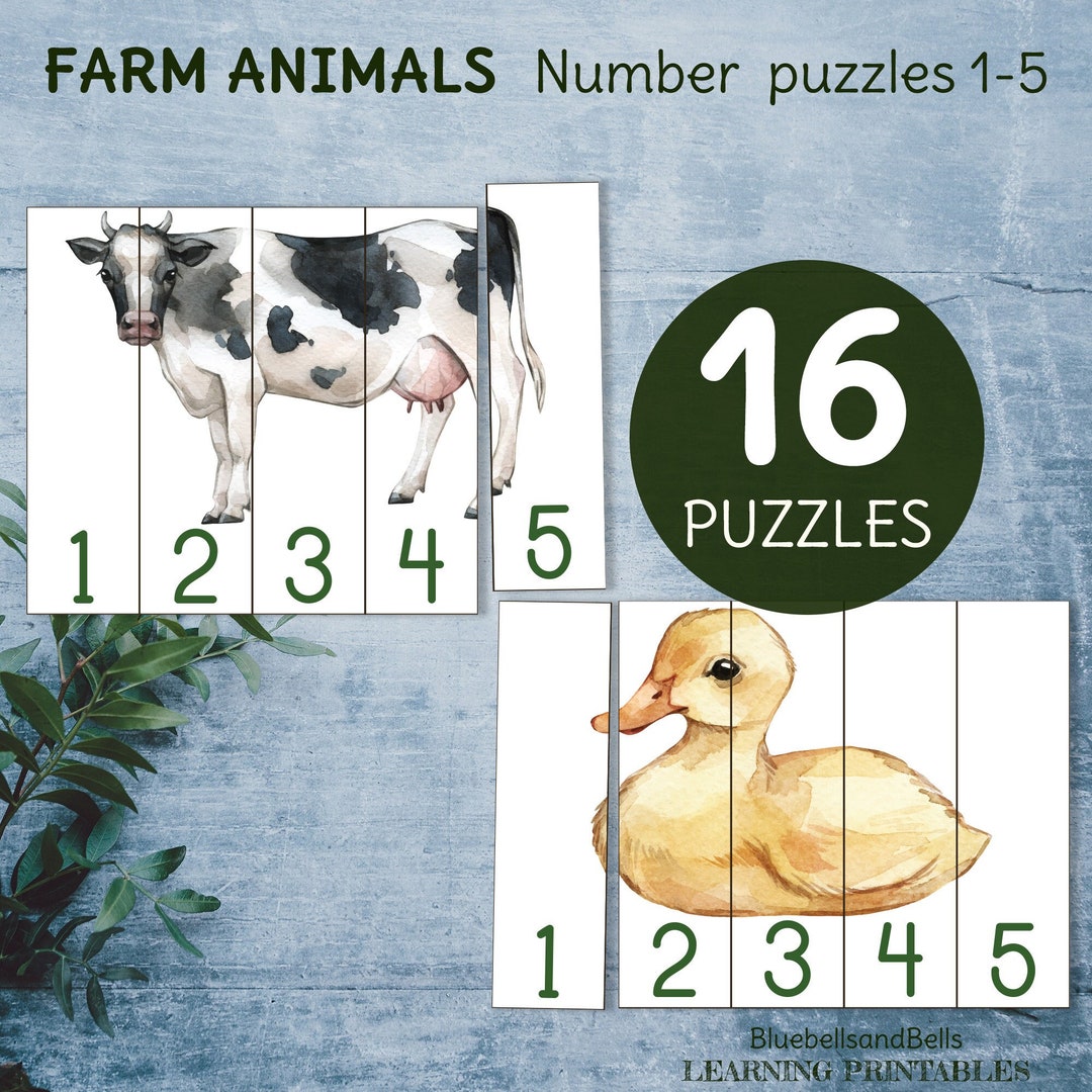 Farm Animals Puzzle Number Sequence 1-5. Montessori Toddler Printable ...
