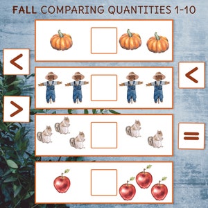 Preschool Fall Printable Comparing Numbers. More Than, Less Than, Equal ...
