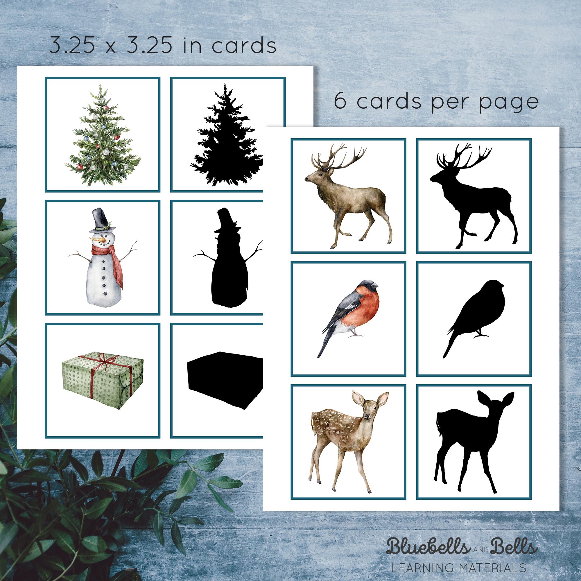 Montessori Printable Christmas Shadow Matching Cards. Winter Preschool ...