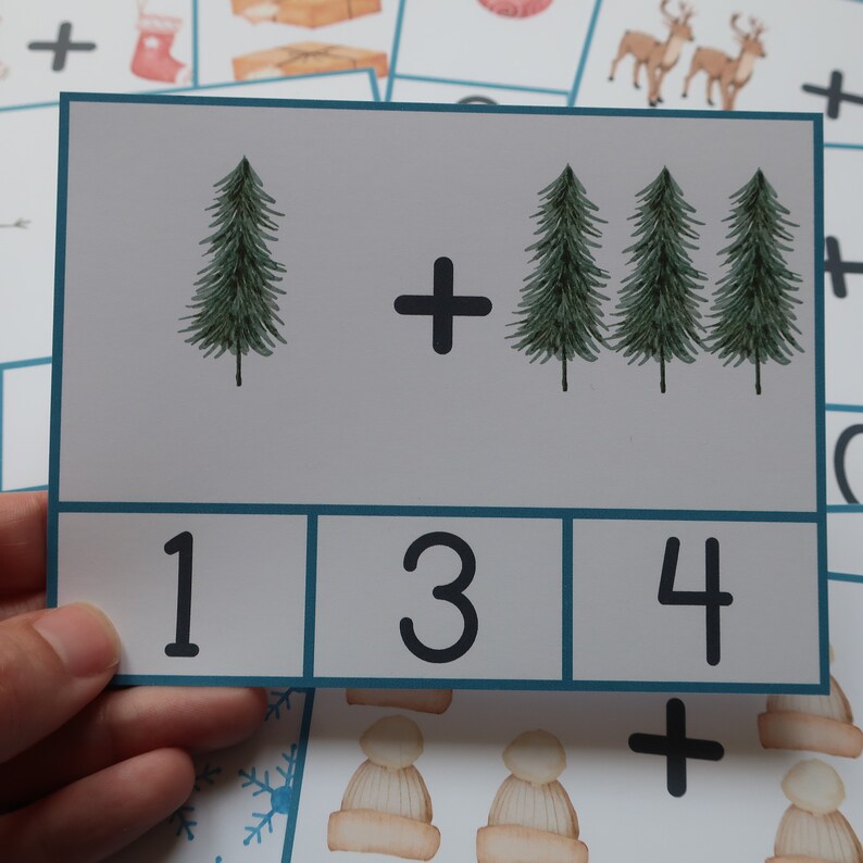 Montessori Winter Printable Addition Clip Cards. Preschool and ...