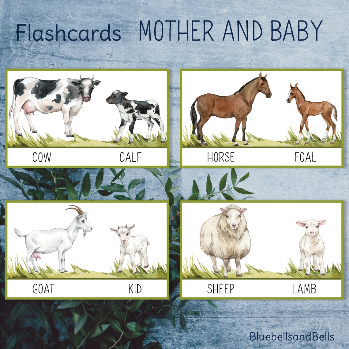 Mother and Baby Farm Animal Matching Cards and Flash Cards. - Etsy