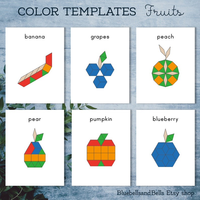 Fruits Pattern Blocks Templates. Toddler Shape Matching - Etsy