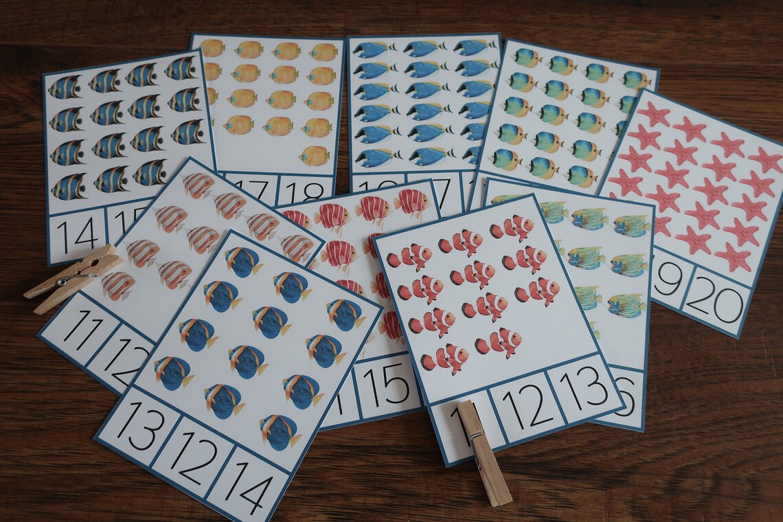 Ocean Count and Clip Cards 11-20. Preschool Math Printable. - Etsy