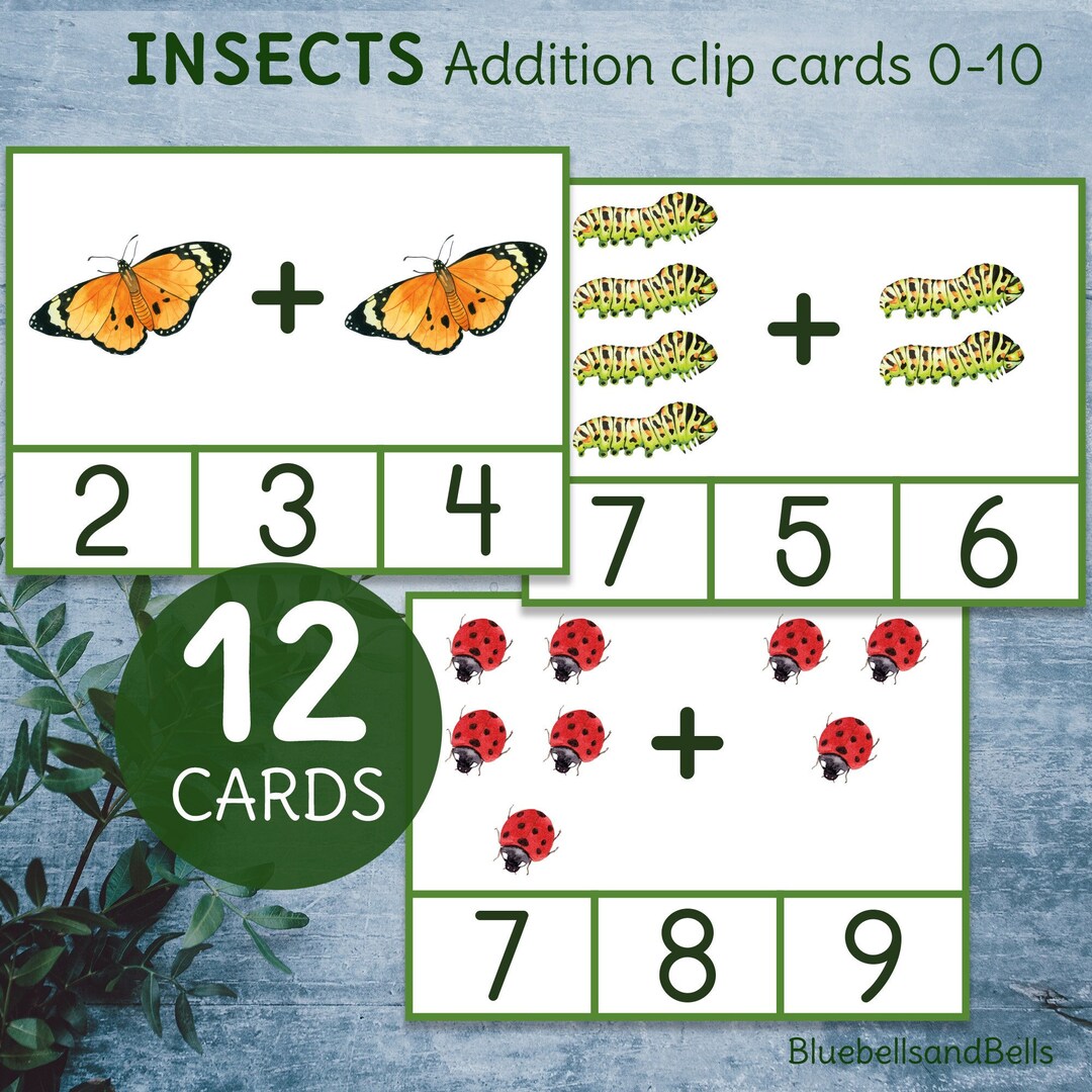 Montessori Spring Printable Insect Count and Clip Cards Addition 1-10 ...