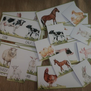 Mother and Baby Farm Animal Matching Cards and Flash Cards. Montessori ...