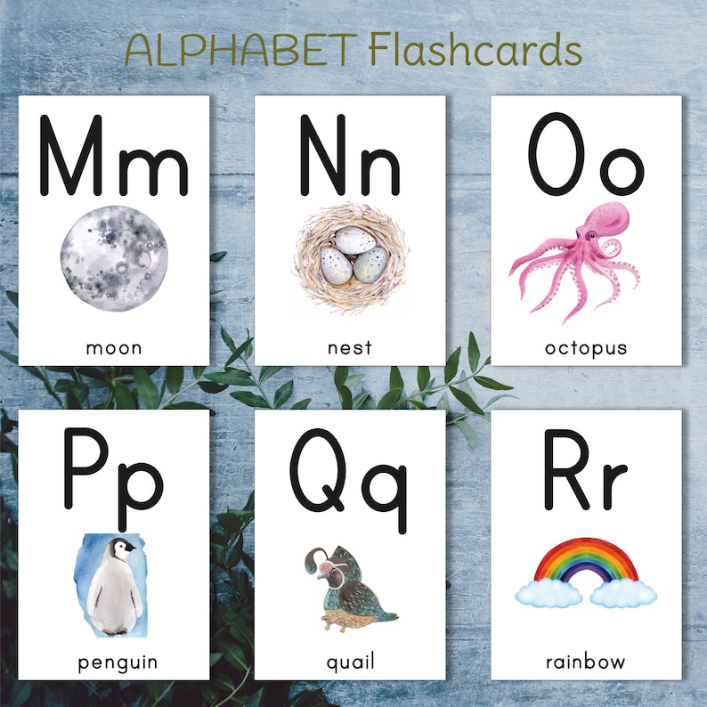 Alphabet Printable Flashcards. Toddler Watercolor Letter - Etsy