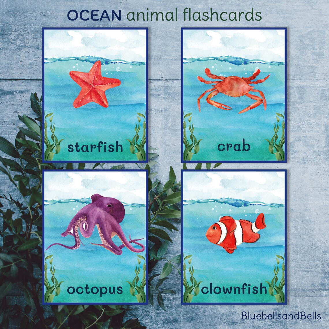 Printable Ocean Animals Flashcards for Toddlers and | Etsy