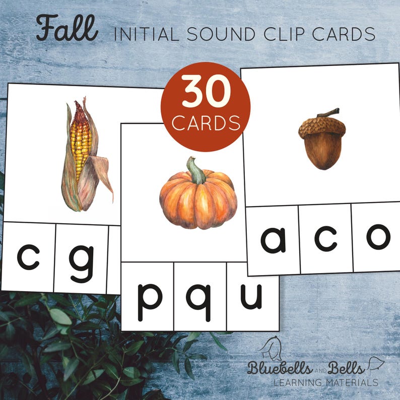 Autumn Phonics Clip Cards. Montessori Fall Printable. - Etsy