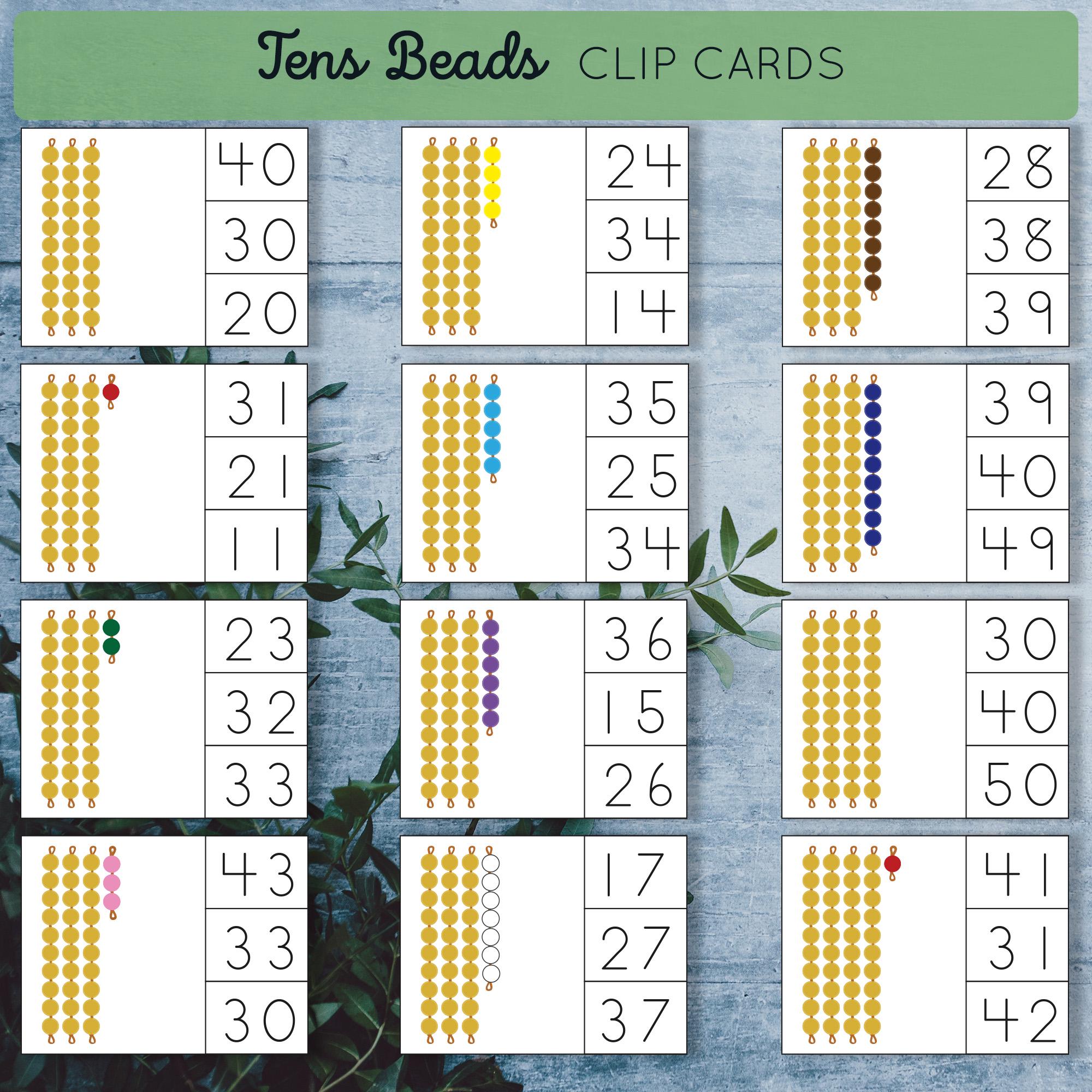 Montessori TENS Beads and Boards Cards and Worksheets. Kindergarten ...