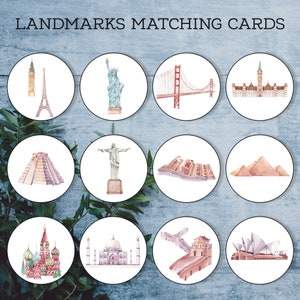 Landmarks of the World Map Matching Activity. Montessori Printable ...