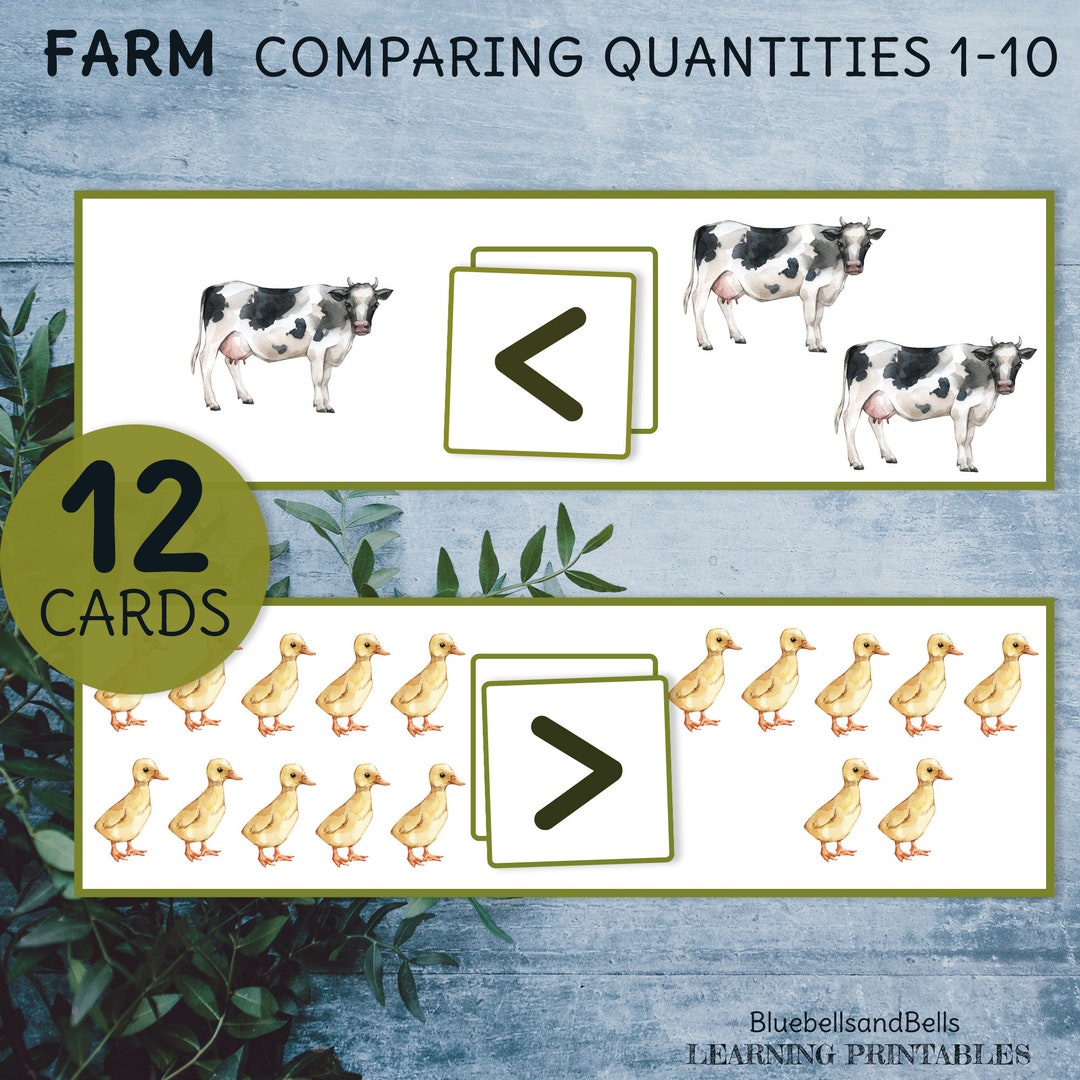 Farm Preschool Printable Comparing Numbers Cards. More Than, Less Than ...