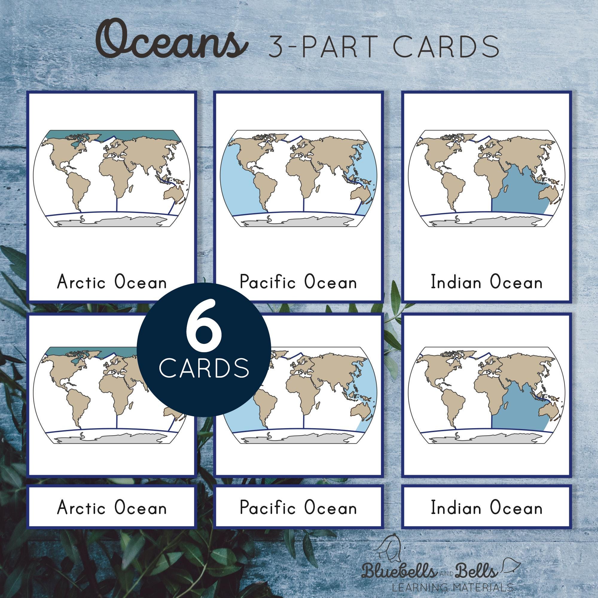 Oceans of the World 3 Part Cards. Montessori Geography Printable ...