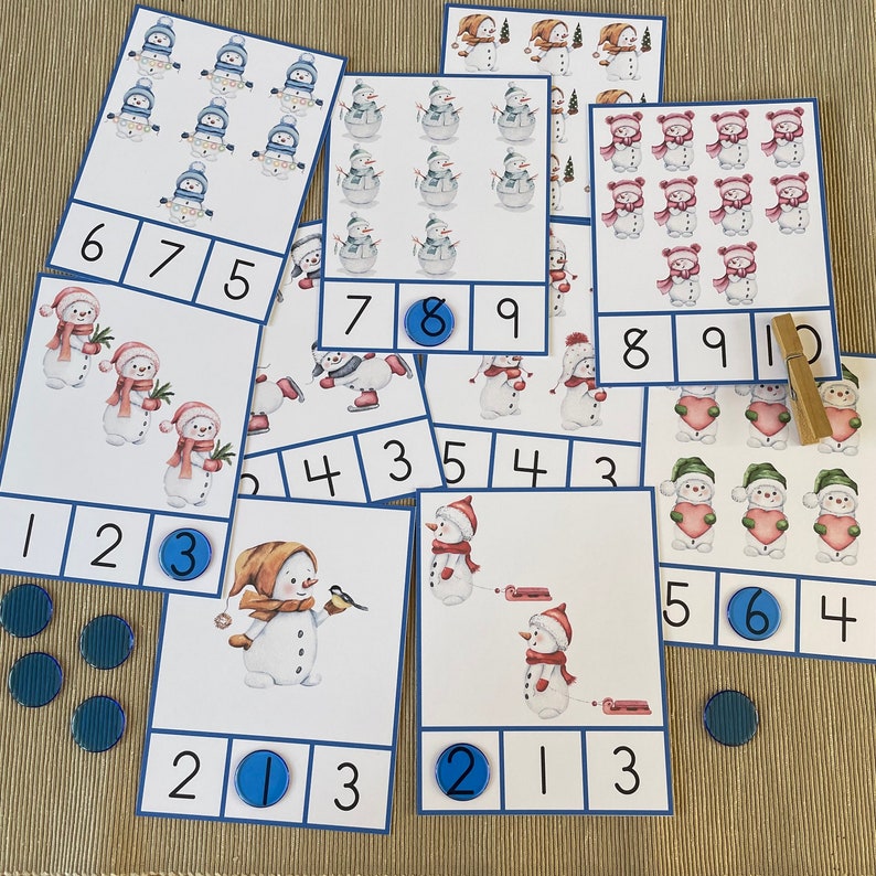 Snowman Count and Clip Cards 1-10. Winter Preschool Printable Math ...